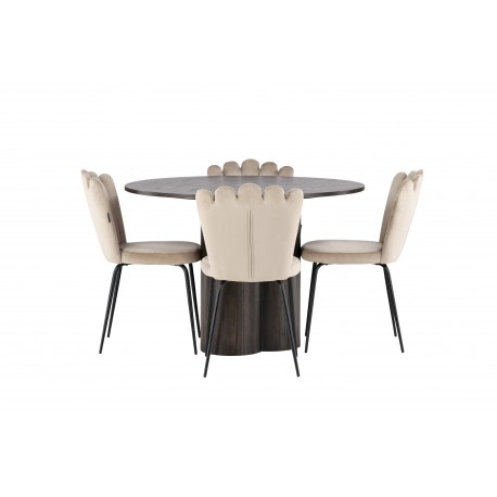 Olivia Rund Spisebordssæte i Mocca og Beige