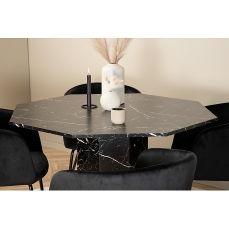 Marbs Rundt Spisebordssæt - Sort Velour og Marmorglas