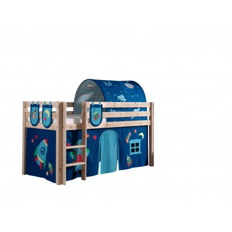 Halvhøj seng Pino natur med Astro forhæng og tunnel